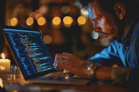 a software developer writes code to develop ai software on a laptop for