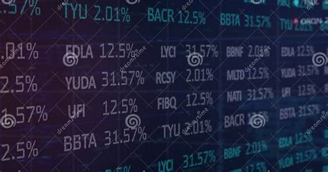 Digital Image Of Statistical And Stock Market Data Processing Against Blue Background Stock
