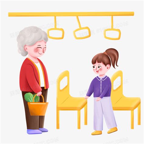 手绘卡通小孩给老人让座元素图片免费下载 PNG素材 编号192imjglq 图精灵