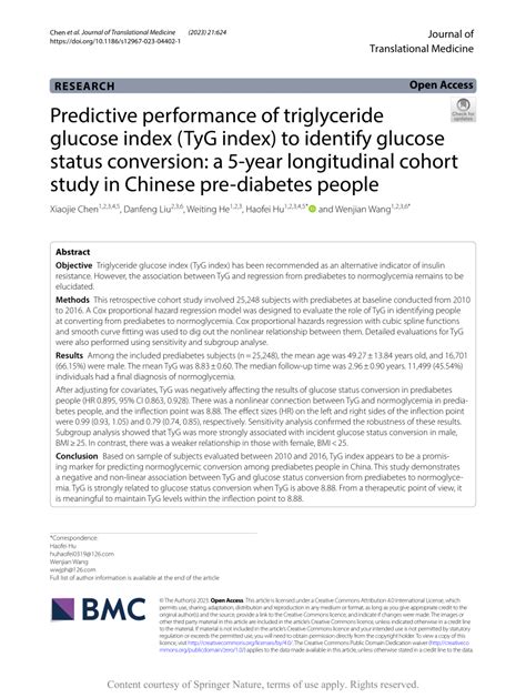 Pdf Predictive Performance Of Triglyceride Glucose Index Tyg Index