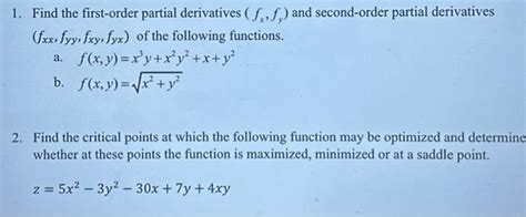 Solved 1 Find The First Order Partial Derivatives Fxfy