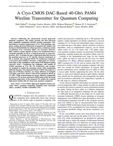 Pdf A Cryo Cmos Dac Based 40 Gb S Pam4 Wireline Transmitter For Quantum Computing