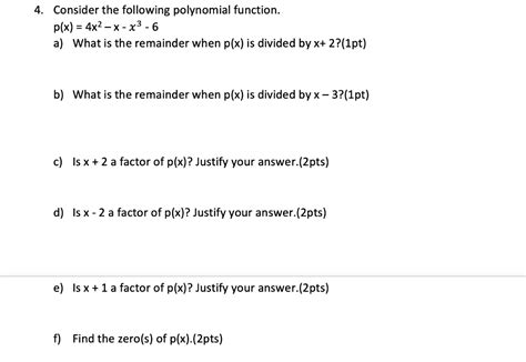 solved 4 consider the following polynomial function p x