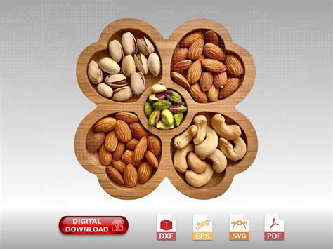 4 Compartment Heart Shaped With Hole Wooden Nuts Tray Wooden Plate Svg