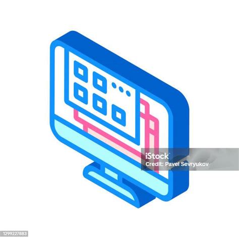 운영 체제 Isometric 아이콘 벡터 일러스트레이션의 열린 창 데스크탑 컴퓨터에 대한 스톡 벡터 아트 및 기타 이미지