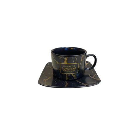 Комплект черни чаши за кафе със златисти вложки 6 чаши и 6 чинийки Emag Bg