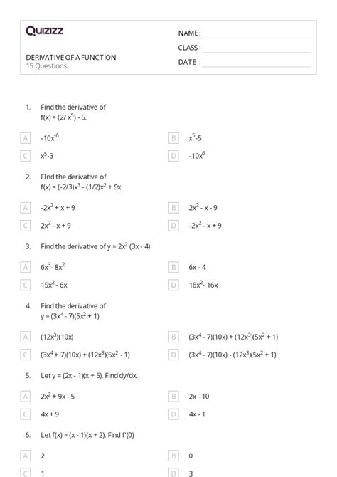 50 Second Derivatives Of Trigonometric Functions Worksheets On Quizizz Free And Printable