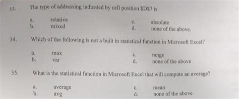 Solved The Type Of Addressing Indicated By Cell Position