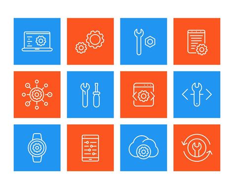 Development Engineering Configuration Line Icons Set 7535657 Vector Art At Vecteezy