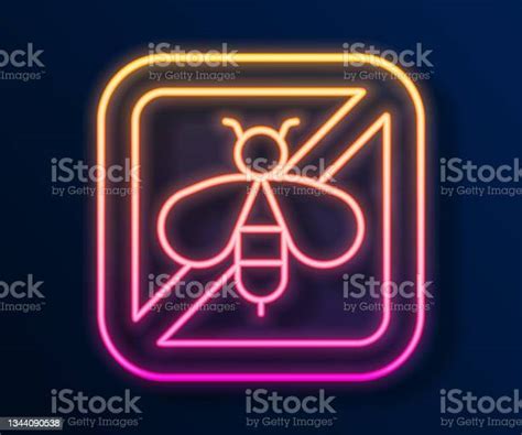 빛나는 네온 라인 검은 배경에 고립 된 꿀벌 아이콘을 중지합니다 달콤한 천연 식품 날개 기호가있는 꿀벌 또는 Apis 비행 곤충 벡터 개념에 대한 스톡 벡터 아트 및 기타