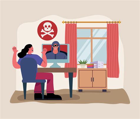 Hacker In Desktop Of Woman 10429469 Vector Art At Vecteezy