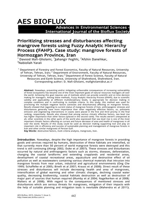 pdf prioritizing stresses and disturbances affecting mangrove forests using fuzzy analytic