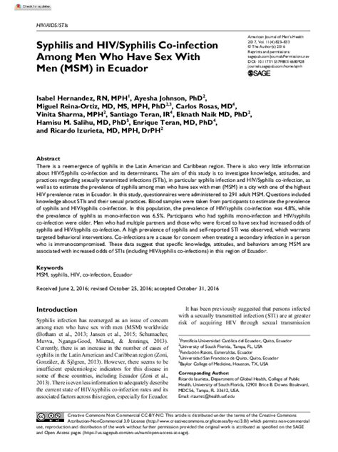 Pdf Syphilis And Hivsyphilis Co Infection Among Men Who Have Sex