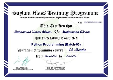 Pythonprogramming Certificateearned Learningtocode Techskills Saylani Muhammad Umair Akram
