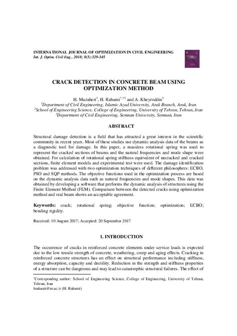 Pdf Crack Detection In Concrete Beam Using Optimization Method