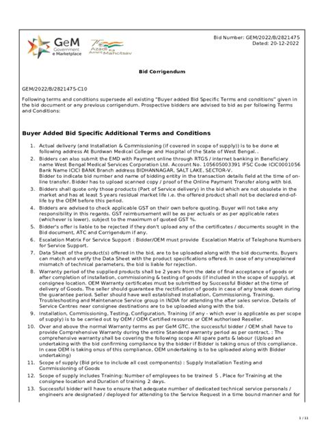 Fillable Online Gem Bid Corrigendumpdf Fax Email Print Pdffiller