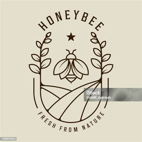 꿀벌 로고 라인 아트 벡터 간단한 일러스트레이션 템플릿 아이콘 그래픽 디자인입니다 Honey Hive 기호 또는 배지 및 타이포그래피 스타일이 있는 Nature