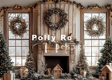 Avezano Rustic Christmas Fireplace Backdrop Designed By Polly Ro Desig