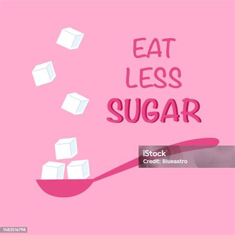 설탕 개념 벡터 그림을 덜 먹는다 분홍색 배경에 평평한 디자인의 숟가락에 설탕 각설탕에 대한 스톡 벡터 아트 및 기타 이미지 각설탕 벡터 일러스트레이션 Istock