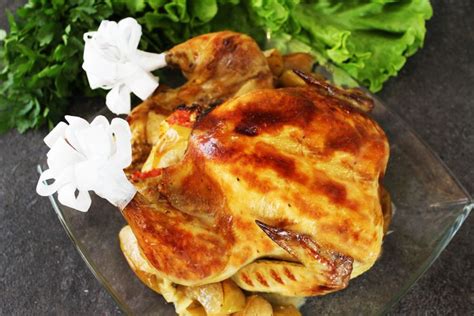 Курица с Яблоками Апельсином и Грейпфрутом Запеченная в Рукаве