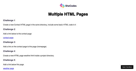 Multiple Html Pages Challenge Forked Codesandbox