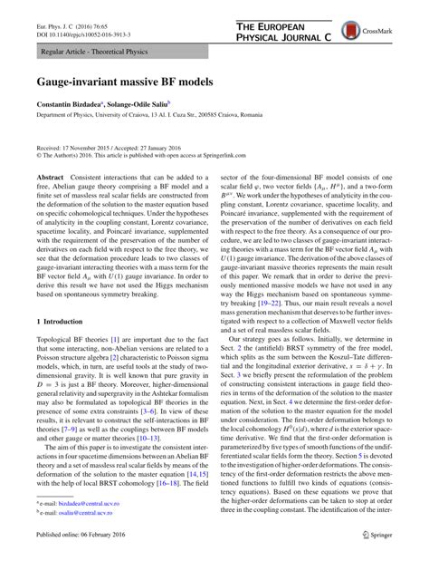 Pdf Gauge Invariant Massive Bf Models