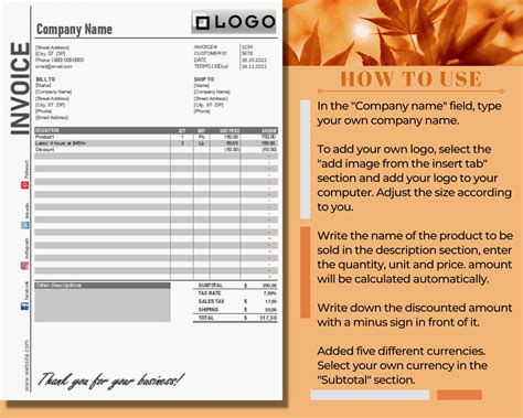 Invoice Template Excel And Google Sheets Easy Invoice Etsy