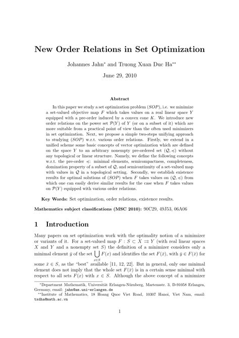 Pdf New Order Relations In Set Optimization