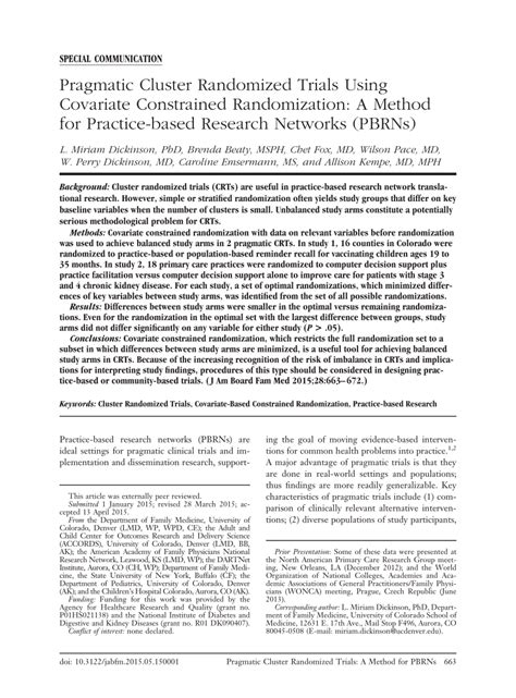 Pdf Pragmatic Cluster Randomized Trials Using Covariate Constrained