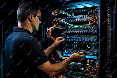 Premium Photo Technician Configuring Network Firewall Settings In A