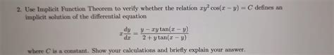 Solved 2 Use Implicit Function Theorem To Verify Whether