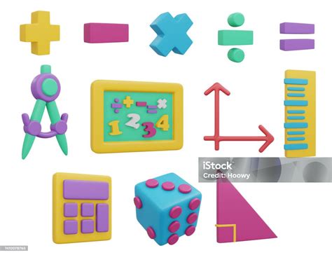 수학 도구 항목의 3d 렌더링 세트는 흰색 배경에 고립 된 어린이 학교 3d 렌더링 일러스트 만화 스타일 3차원 형태에 대한 스톡 사진 및 기타 이미지 Istock