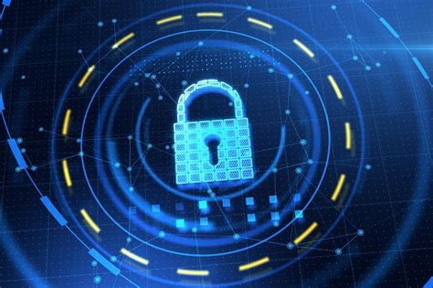 Premium Photo Creative Lock Hologram On Dark Blue Background Safety And Web Concept 3d Rendering