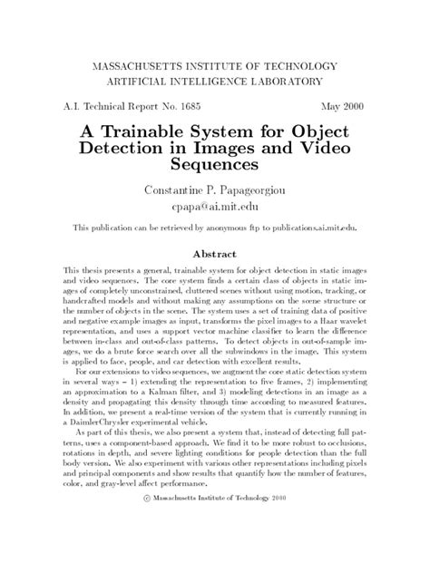 A Trainable System For Object Pdf Cluster Analysis Machine Learning