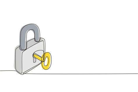 Single Continuous Line Drawing Key And Lock Security Padlock Locked And Unlocked Safety Lock