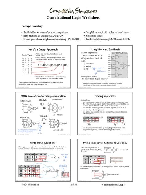 Combinational Logic Worksheet Concept Inventory Pdf Logic Gate