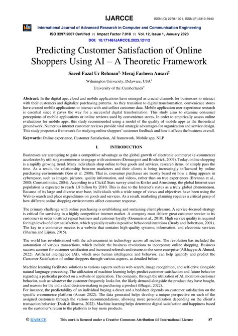 Pdf Predicting Customer Satisfaction Of Online Shoppers Using Ai A Theoretic Framework