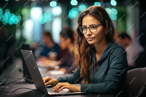 Premium Photo Female Software Engineer With A Coding Laptop