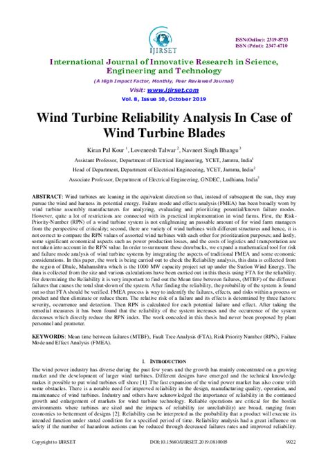 Pdf Wind Turbine Reliability Analysis In Case Of Wind Turbine Blades