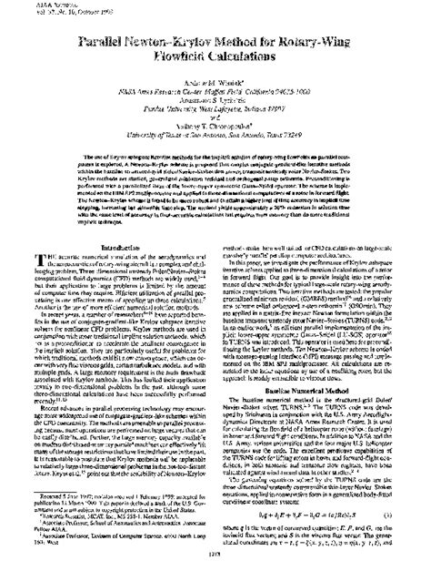 Pdf Parallel Newton Krylov Method For Rotary Wing Flowfield Calculations