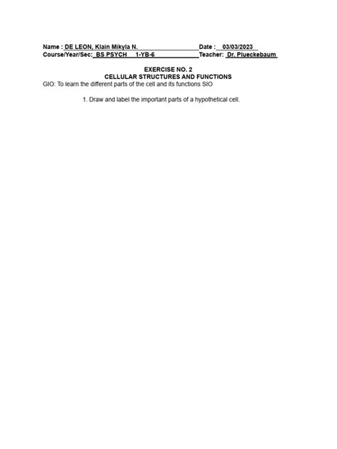 Lab Exercise Cell Structures And Functions Pdf