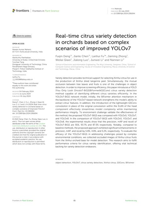 Pdf Real Time Citrus Variety Detection In Orchards Based On Complex Scenarios Of Improved Yolov7