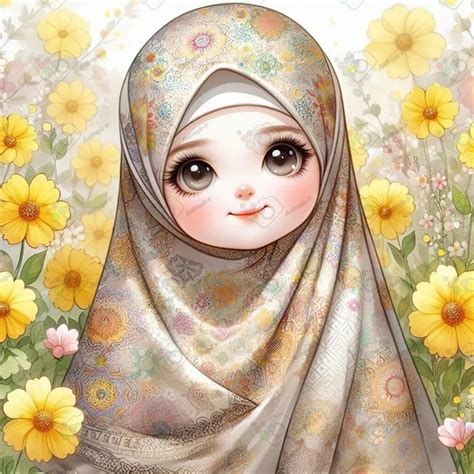 خرید و قیمت بک گراند کودکانه دختر ناز کوچولو با حجاب کامل میان گلهای زرد باغ کد 41235 ویژه عکس