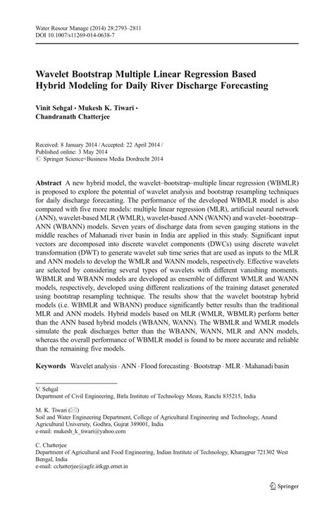 Pdf Wavelet Bootstrap Multiple Linear Regression Based Hybrid