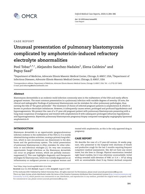 Pdf Unusual Presentation Of Pulmonary Blastomycosis Complicated By Amphotericin Induced