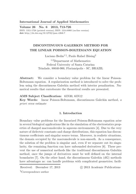 Pdf Discontinuous Galerkin Method For The Linear Poisson Boltzmann