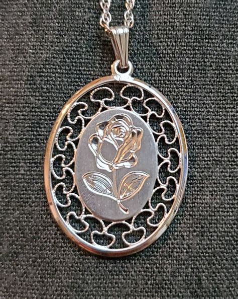 Hand Engraved Sterling Silver Rose Pendant With Silver Chain Etsy