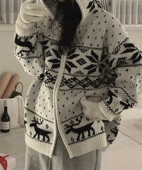 고퀄리티울20도톰🔥 폭닥 덮는 오버핏~ 루돌프 눈꽃 노르딕 니트 투웨이 후드 집업 가디건겨울크리스마스남녀공용 에이블리