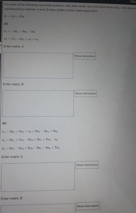 Solved Tes For Each Of The Following Input State Systems Chegg Com