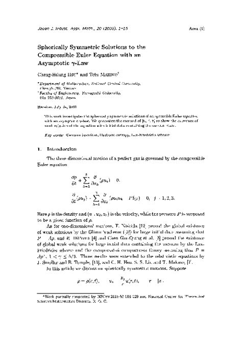 Pdf Spherically Symmetric Solutions To The Compressible Euler Equation With An Asymptotic γ Law